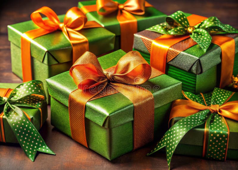 Stunning Green and Orange Gift Boxes a WideAngle Showcase of Exquisite Gift Wrapping Stock ...