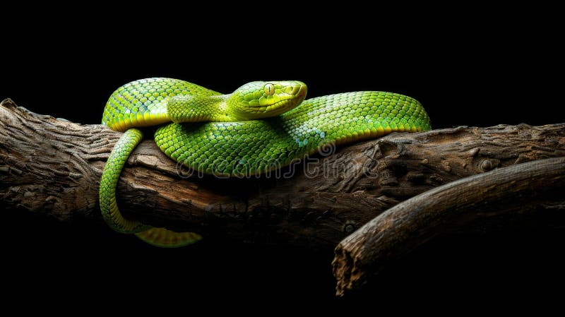 Stunning Green Snake Coiled on a Tree Branch, Generative AI Stock Photo ...