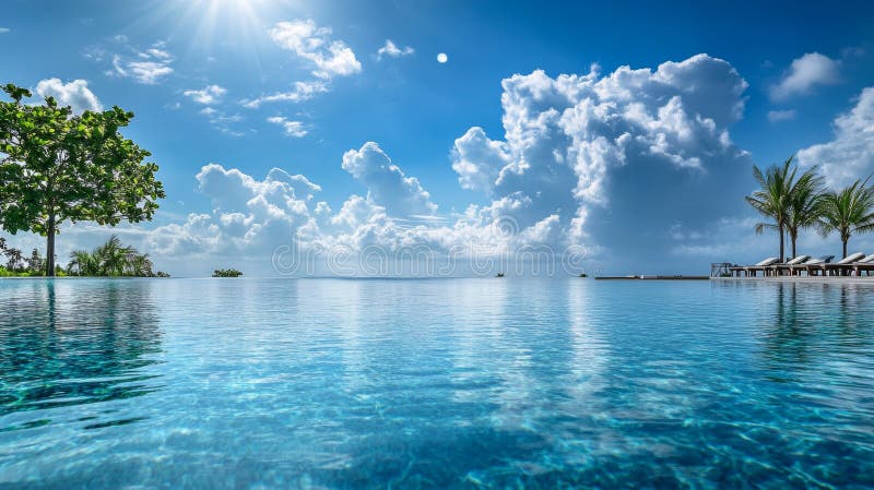 Stunning Half Underwater View of a Crystal Clear Pool with Fluffy ...