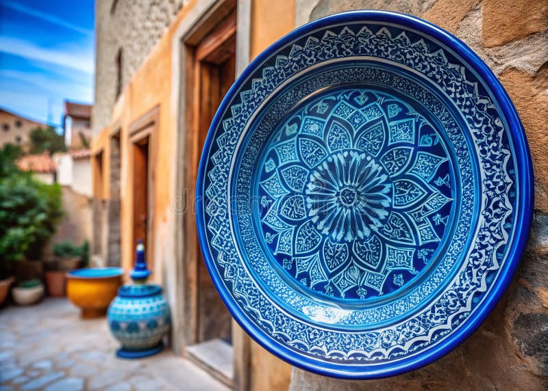 Exquisite Handmade Blue Ceramic Plate with Intricate Architectural ...