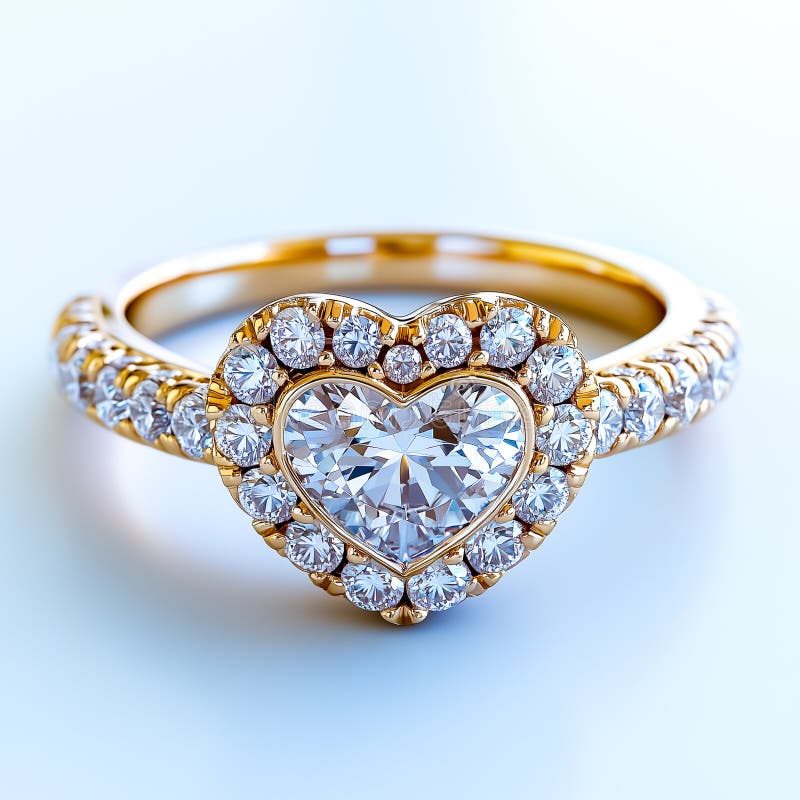 A Stunning Heart-shaped Diamond Ring Set in Elegant Gold, Symbolizing Love and Commitment Stock ...