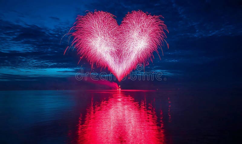 Stunning Heart-Shaped Fireworks Display Over Calm High Quality Image ...