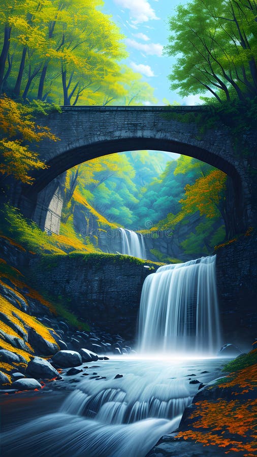 Stunning Heaven Waterfall in a Wild Forest Stock Illustration ...