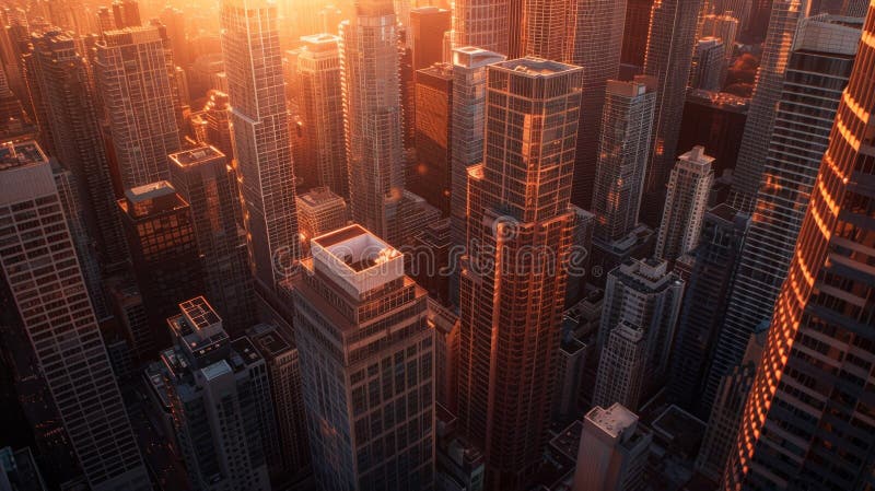 Stunning High Angle View of Downtown Skyscrapers at Sunset Modern ...