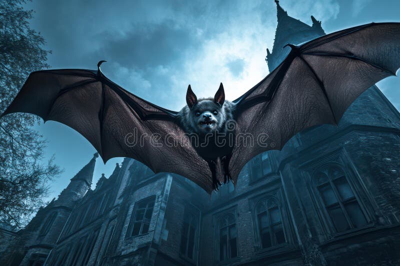 Eerie Gothic Bat Flying Haunted Mansion Night - Halloween Horror Theme ...