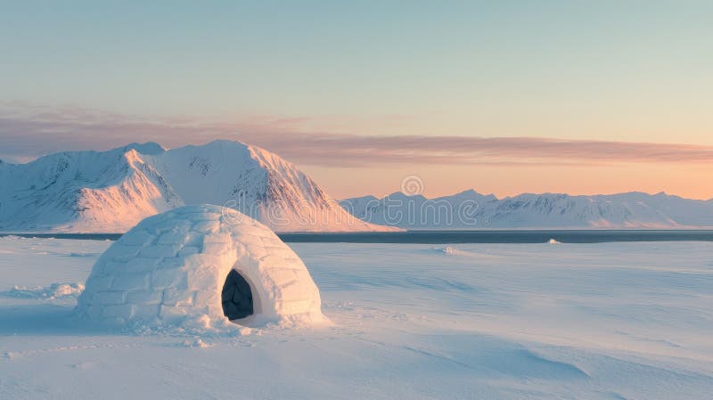 Arctic Igloo Snow Landscape Winter Wonderland Mountains Ocean Stock ...