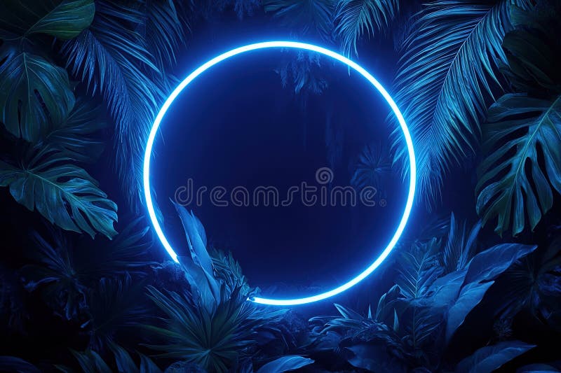 Electric Blue Neon Circle Frame: Glowing Circular Border, Vibrant ...