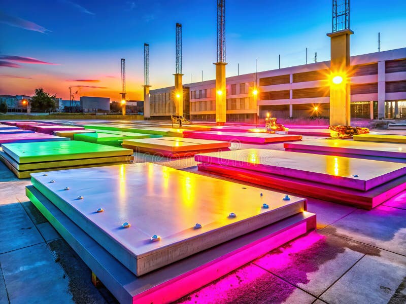 Stunning HighQuality Image of Brightly Lit Prefabricated Concrete Slabs ...