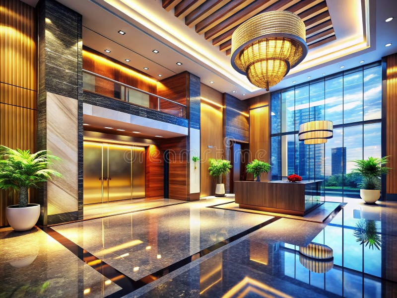 Stunning Hotel Lobby Design a CartoonStyle Vision of Modern Luxury ...