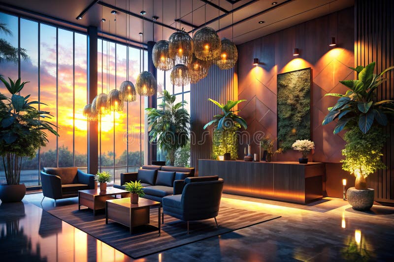 Stunning Hotel Lobby Reception Silhouette a 3D Rendered Visualization ...