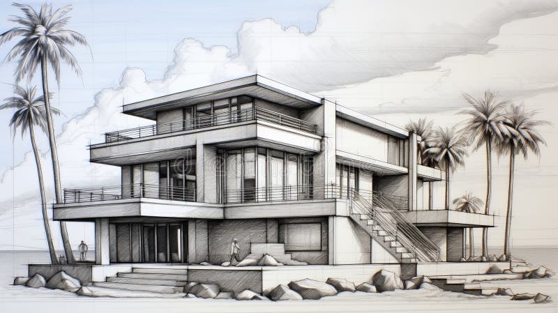 Ocean View Luxury Villa: Sketch House Designs with Realistic Renderings ...