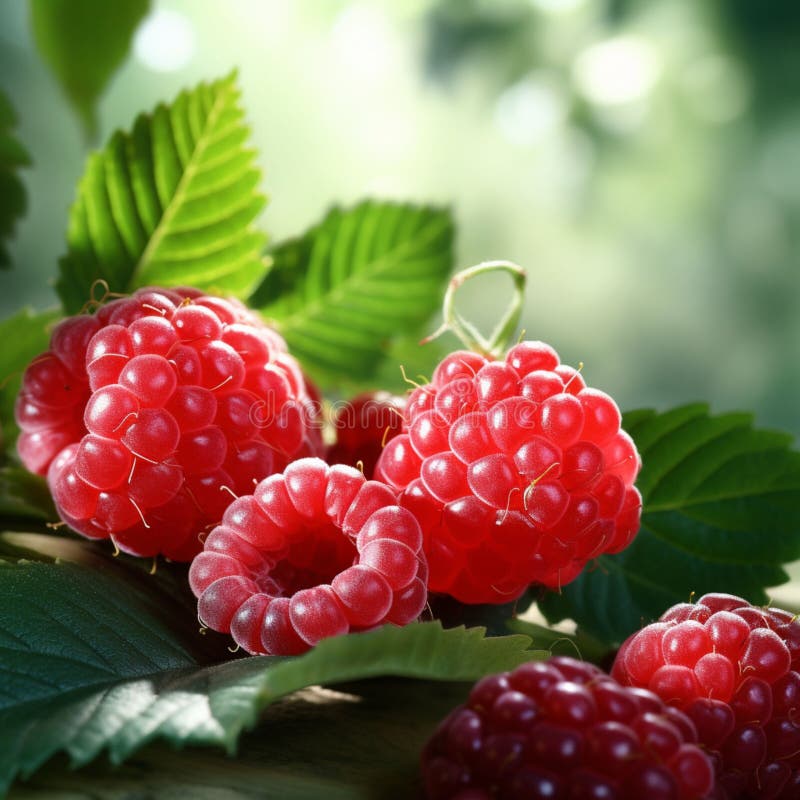 Exquisite Hyper-Realistic Close-Up of a Fresh, Dew-Covered Raspberry in ...