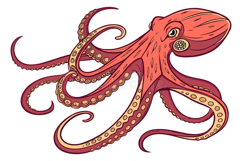 Hyper Realistic Octopus Drawing with Vibrant Ocean Gradient and Natural ...