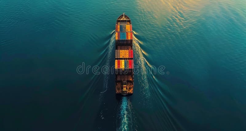 View of Cargo Ship with Shipping Containers on Open Sea Stock ...