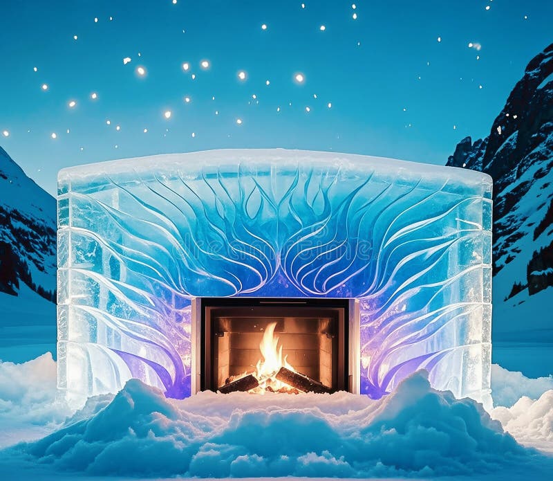 Stunning Ice Fireplace Ambience,Relaxing Fireplace Stock Illustration ...