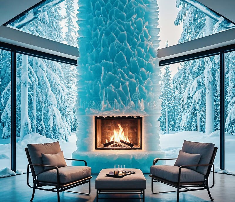 Stunning Ice Fireplace Ambience,Relaxing Fireplace Stock Illustration ...