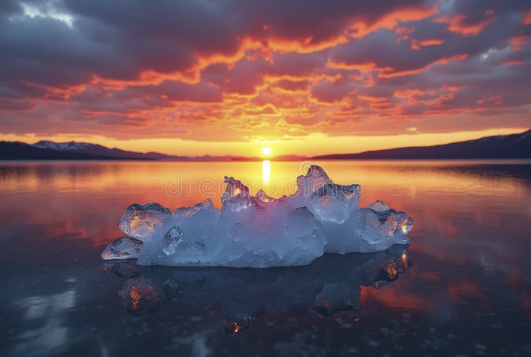 Dramatic Sunset Reflection on Ice Formation Stock Illustration ...