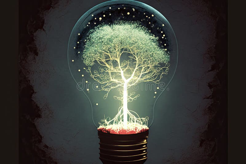 Tree of Light Inside a Light Bulb Stock Illustration - Illustration of ...