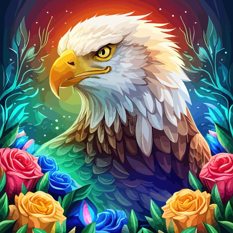 Stunning Illustration of an Eagle with a Floral Ornament. Multicolored Surreal Elements. Close ...