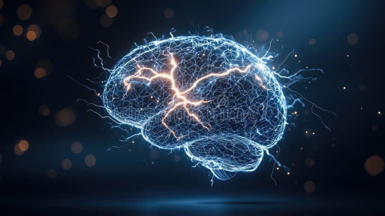 A Stunning Illustration of a Glowing Brain with Electrical Impulses ...