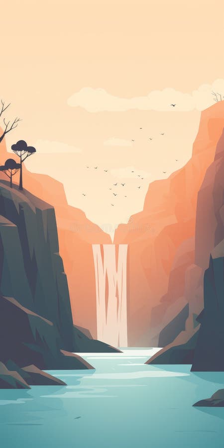 Tranquil Waterfall in a Serene Valley - Minimalistic Mobile Wallpaper ...