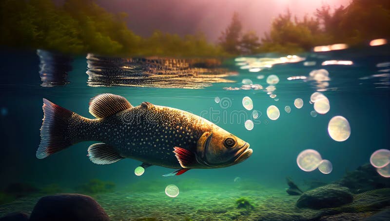 A Stunning Illustration of Lake Fish in Their Underwater World. Stock ...