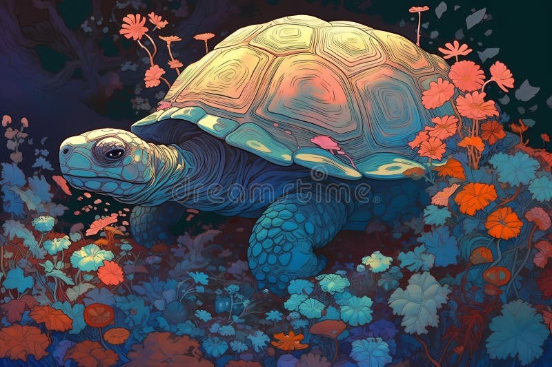 Stunning Illustration of a Turtle with Floral Ornaments. Multicolored ...