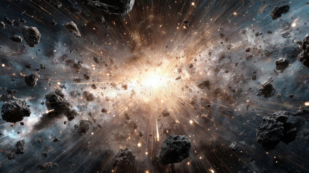 A Stunning Image of Big Bang in Space, Rocks Big Bang Explosion in Space, Rocks Explosion. Stock ...
