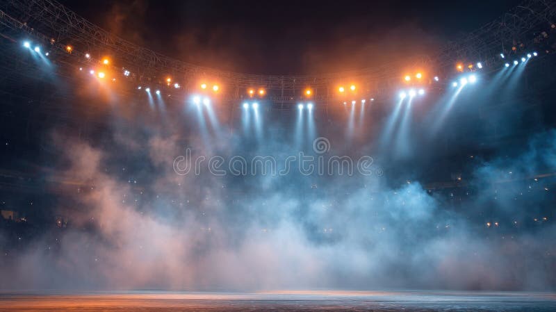 A Stunning Image of Bright Stadium Arena Lights and Smoke. Stock Image ...