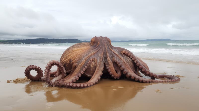 Stranded Wonder: Massive Octopus on the Beach, a Rare and Breathtaking ...