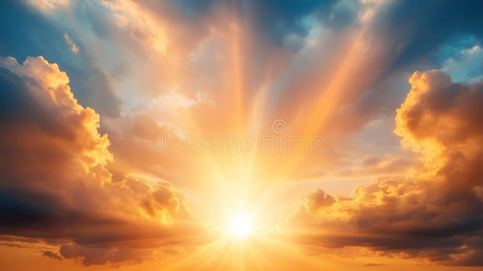 Radiant Sunset Sky with Dramatic Clouds Casting Beams of Light - Easter ...