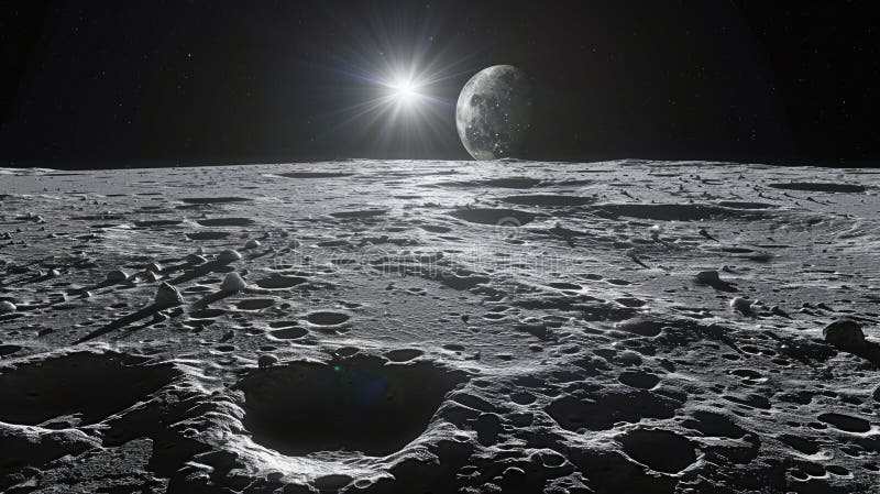 Earth at Sunrise on Moon S Surface: a Breathtaking Spectacle Stock ...