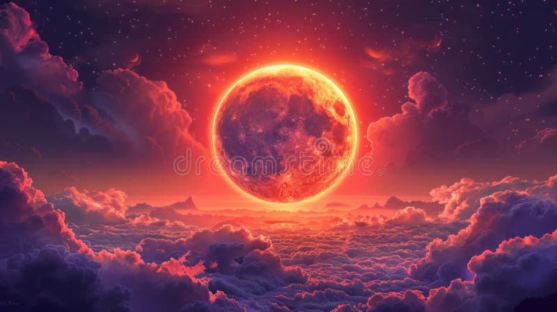 Red Blood Moon Eclipse with Clouds and Planet in the Background Stock ...