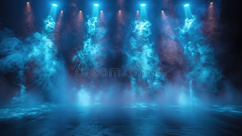 Scenic Smoke-Filled Stage with Blue Vector Spotlight and Cloudy ...
