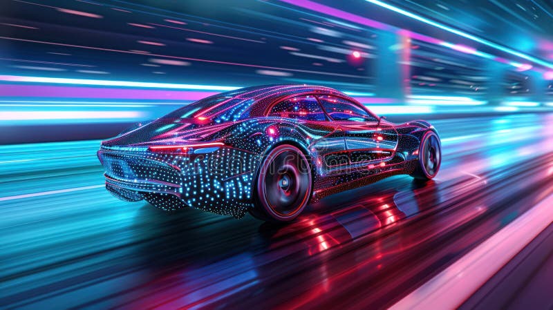 Futuristic Self-Driving Electric Car on Highway with Efficiency ...