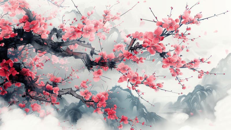 Springtime Beauty: Pink Cherry Blossom Sakura Tree Branches in ...