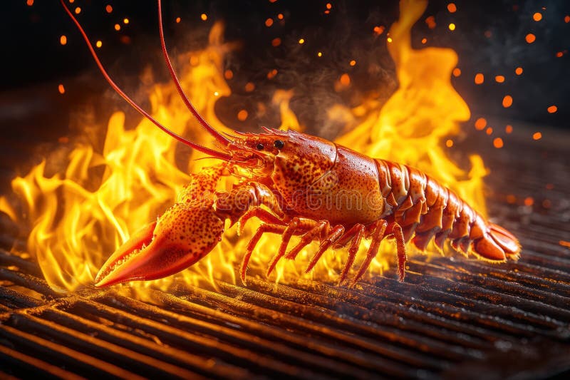 Grilled Lobster Feast on Rustic Barbecue Background Stock Illustration ...