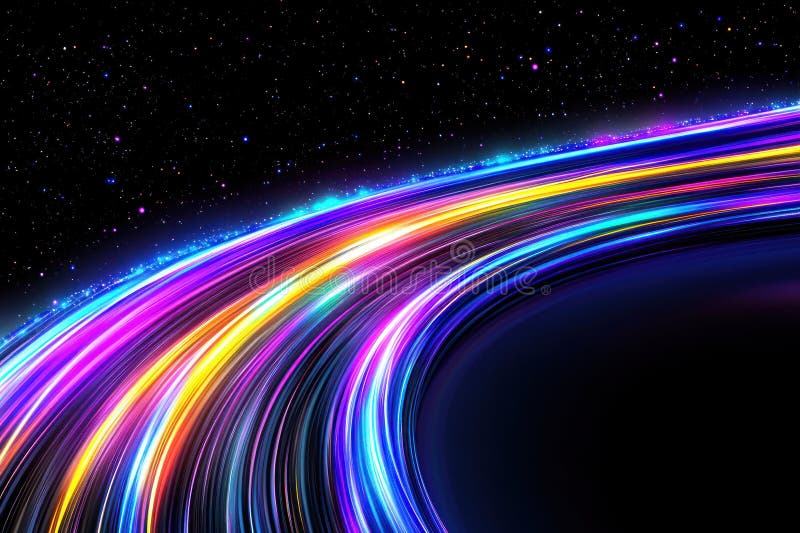Glowing Fiber Optic Lines in Abstract Motion on Dark Background: Modern ...