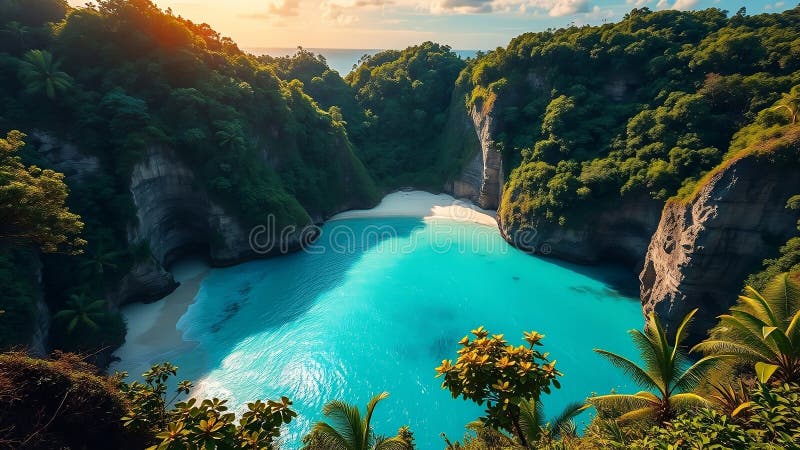 Hidden Tropical Cove with Pristine Beach and Turquoise Waters Stock ...