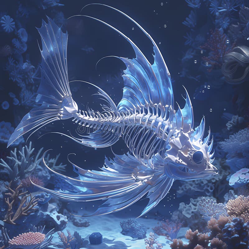 Spectacular Underwater Sight: Blue Fish Skeleton Stock Illustration ...