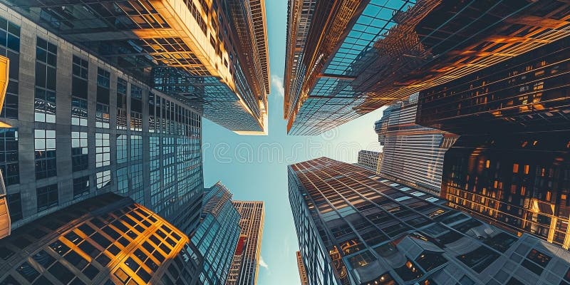 Modern Cityscape with Skyscrapers at Sunset â€“ Tilted Angle View Stock ...