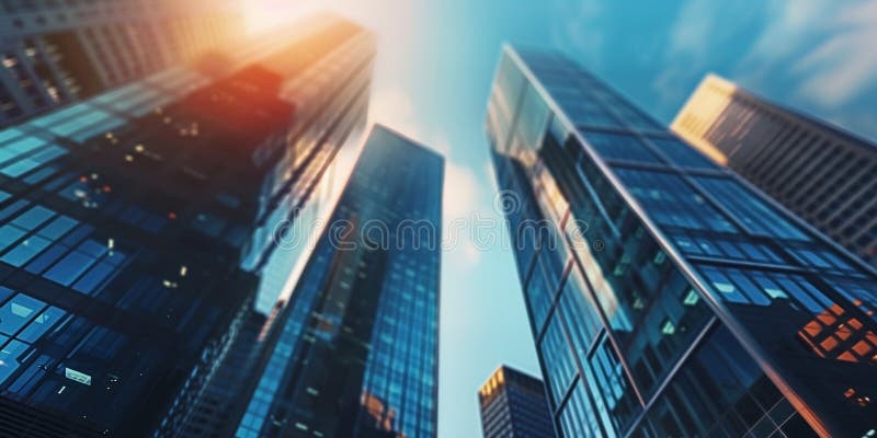 Modern Cityscape with Skyscrapers at Sunset â€“ Tilted Angle View Stock ...
