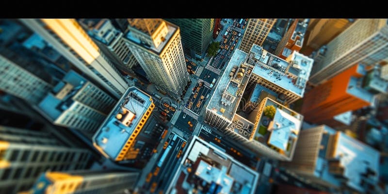 Modern Cityscape with Skyscrapers at Sunset â€“ Tilted Angle View Stock ...