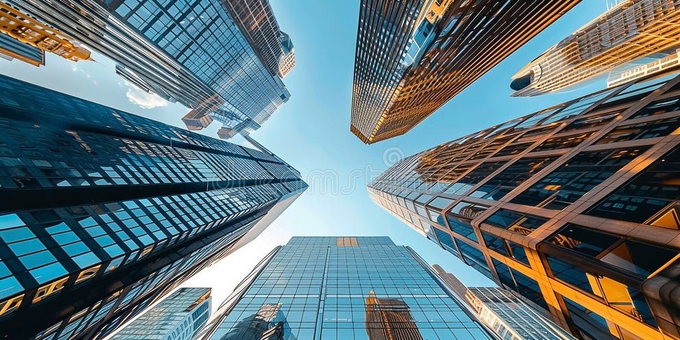 Modern Cityscape with Skyscrapers at Sunset â€“ Tilted Angle View Stock ...