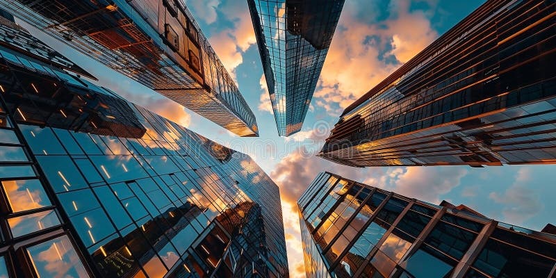 Modern Cityscape with Skyscrapers at Sunset â€“ Tilted Angle View Stock ...