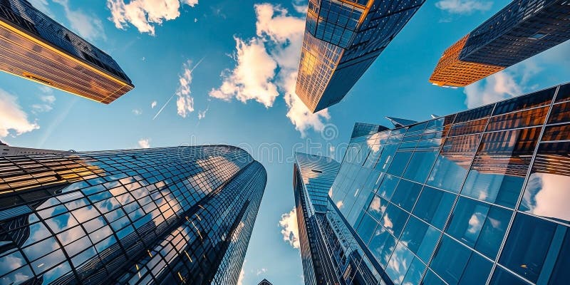 Modern Cityscape with Skyscrapers at Sunset â€“ Tilted Angle View Stock ...
