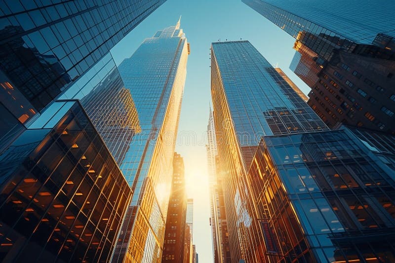 Modern Cityscape with Skyscrapers at Sunset â€“ Tilted Angle View Stock ...