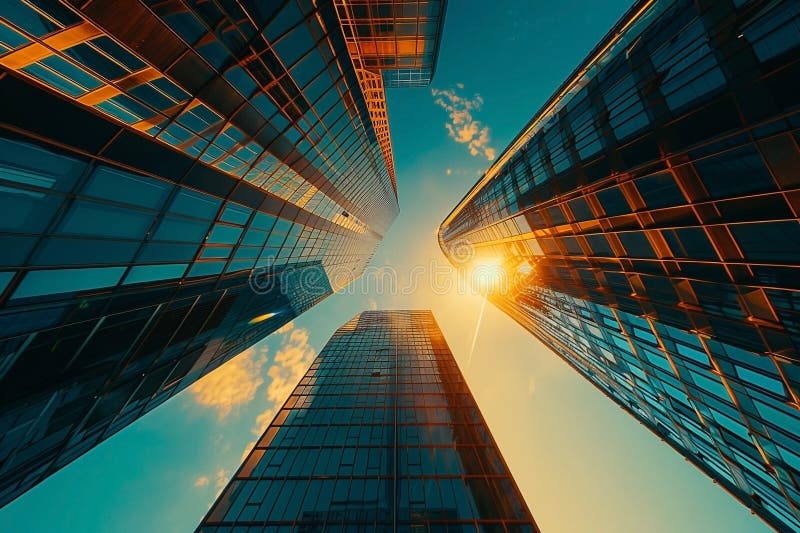 Modern Cityscape with Skyscrapers at Sunset â€“ Tilted Angle View Stock ...