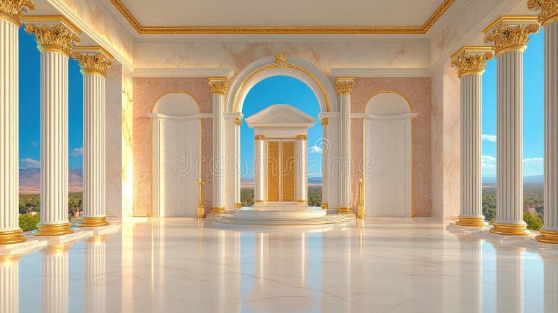 Neoclassical Temple Interior with Dramatic Lighting, Columns, and ...