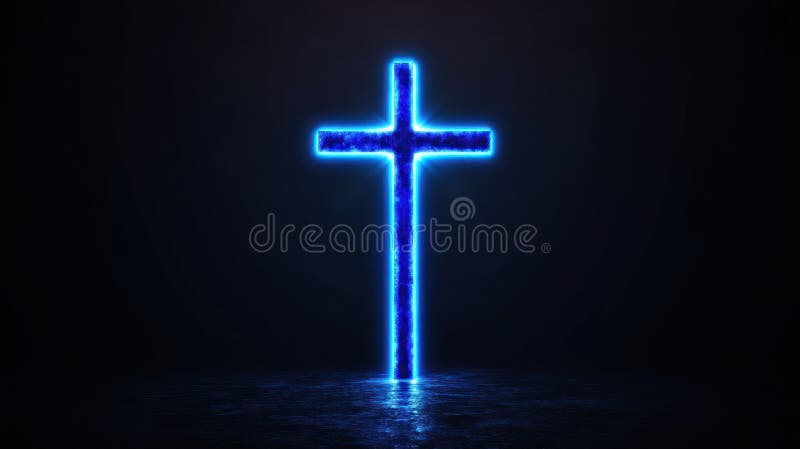 Nighttime Illumination of Christian Cross with Blue Magic Light Ray ...